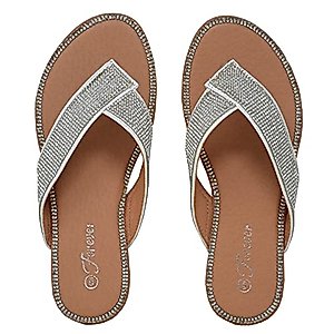 Women Fashion Rhinestones Dazzling Flip-Flops Comfort Slippers Outdoor Sandals White (numeric_8)