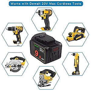 2 Pack TENMOER DCB200 20V 9.0Ah Replacement Battery Compatible with Dewalt 20V Cordless Tools with Digital Indicator