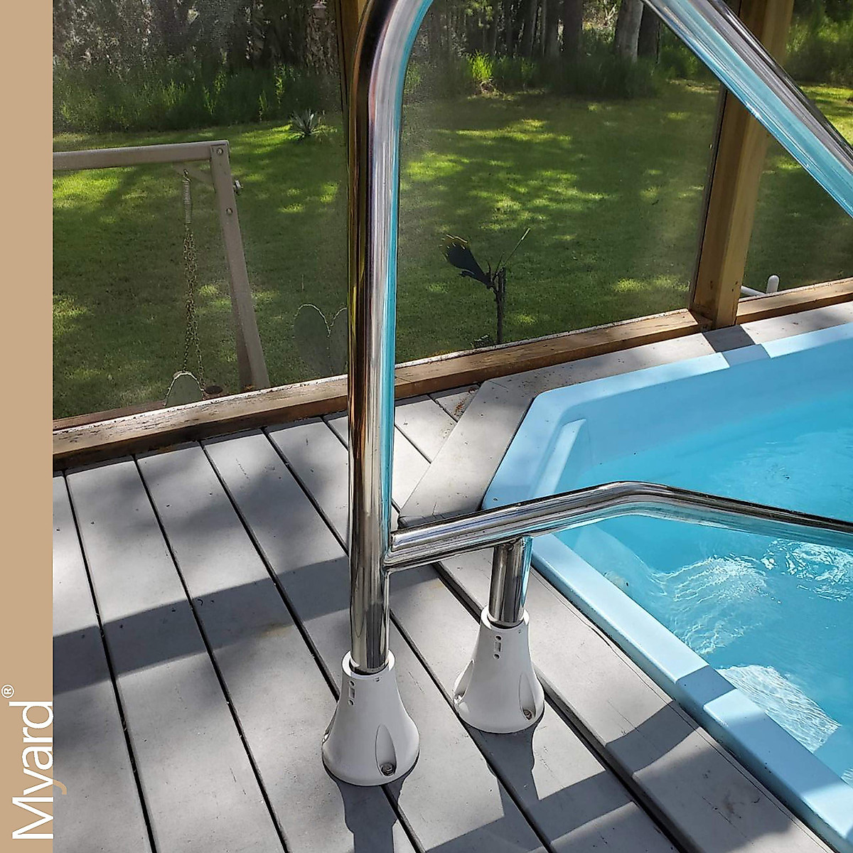 SMB3 Myard 3" Surface Mount Base Anchor Flange for 1.9" Swimming Pool Rail Handrail Ladder to Concrete or Wood Deck (Ivory White, 1-Pack)