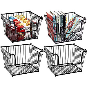 Sorbus Farmhouse Scoop Storage Bin Wire Baskets with Handles, Stackable Basket Set Organizers for Home-Kitchen Pantry-Bathroom, Laundry, Closet Organization, Iron Metal (4-Pack, Black)