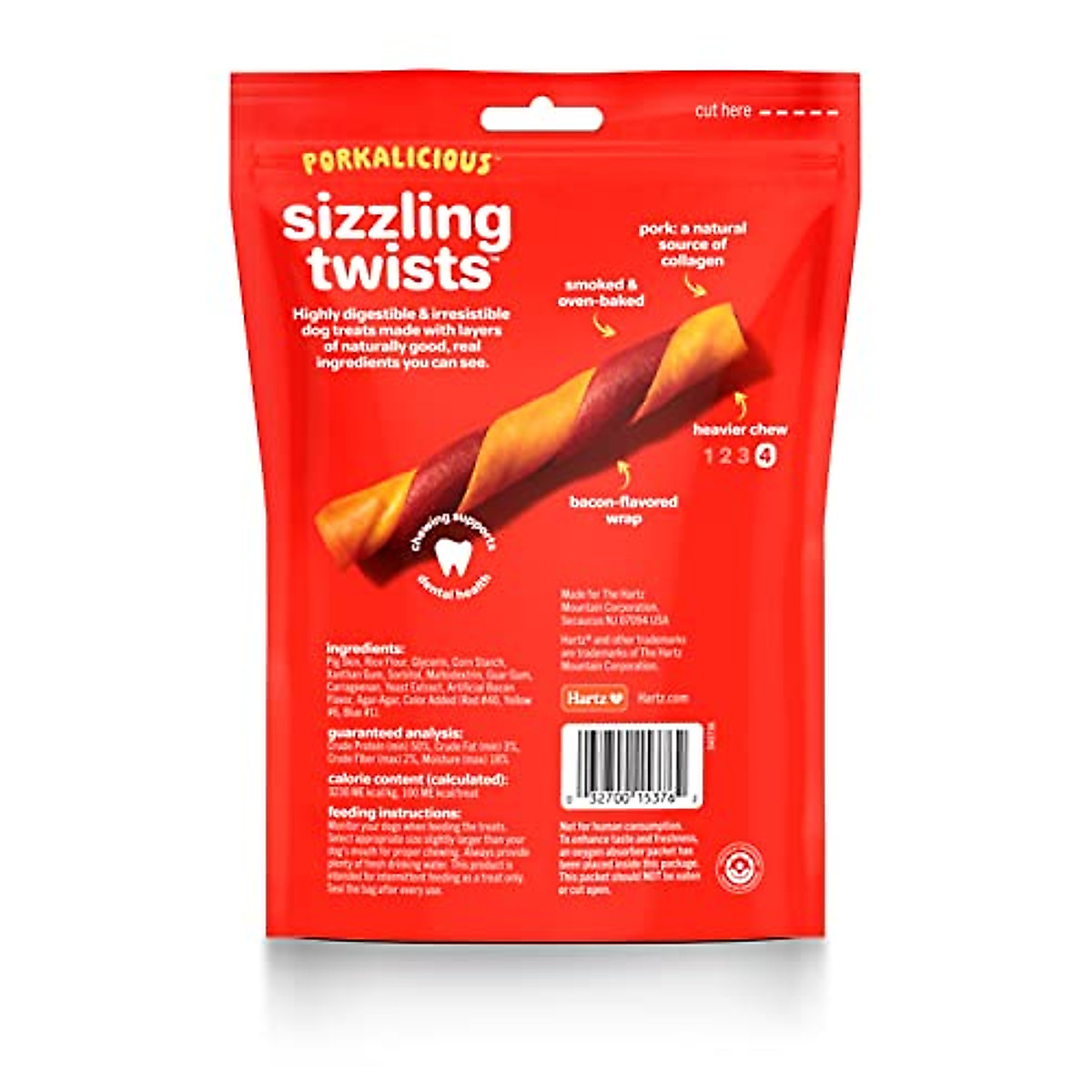 Hartz Oinkies Smoked Pig Skin Bacon Flavored Wrap Dog Treat Chews - 8 Pack