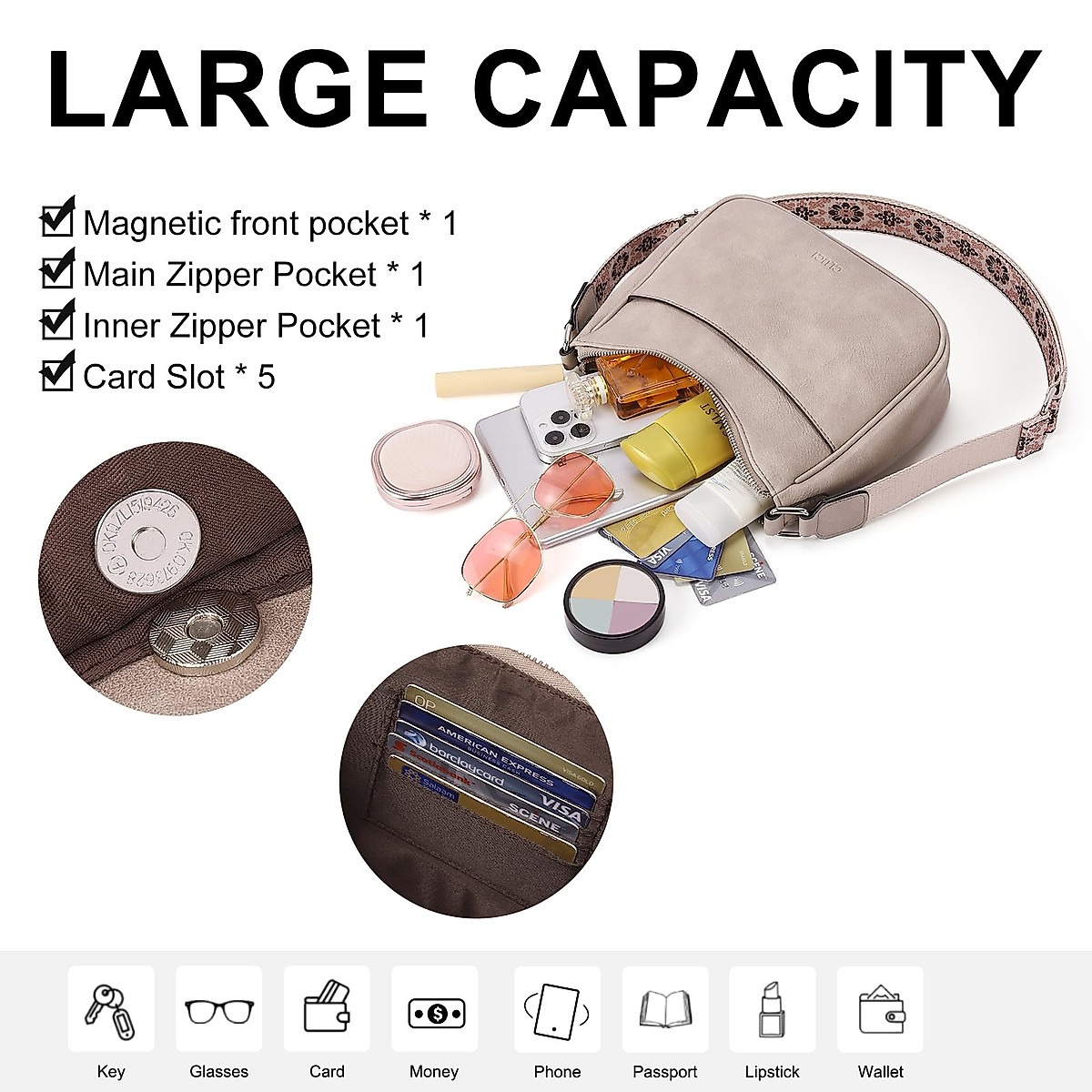 CLUCI Crossbody Purses for Women, Leather Crescent Bags Crossbody with Adjustable Strap, Women's Shoulder Handbags