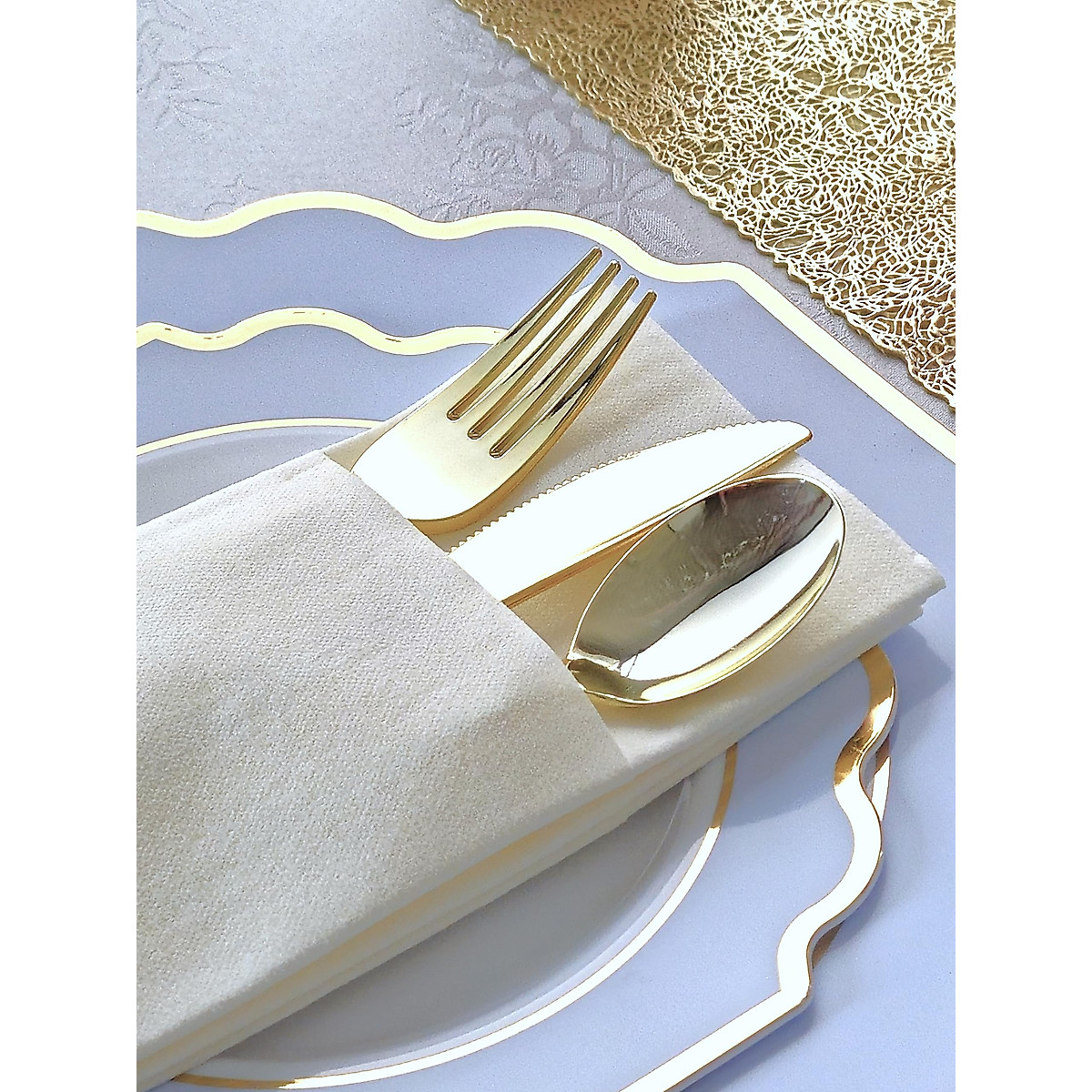 " OCCASIONS " Wedding Party Linen Feel White Dinner Paper Napkins (120, Prefolded for Silverware)