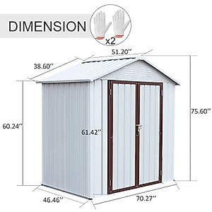Outdoor Storage Sheds 6X4 FT, Galvanized Steel Garden Shed with Lockable Doors, Tool Storage Shed for Patio Lawn Backyard Trash Cans