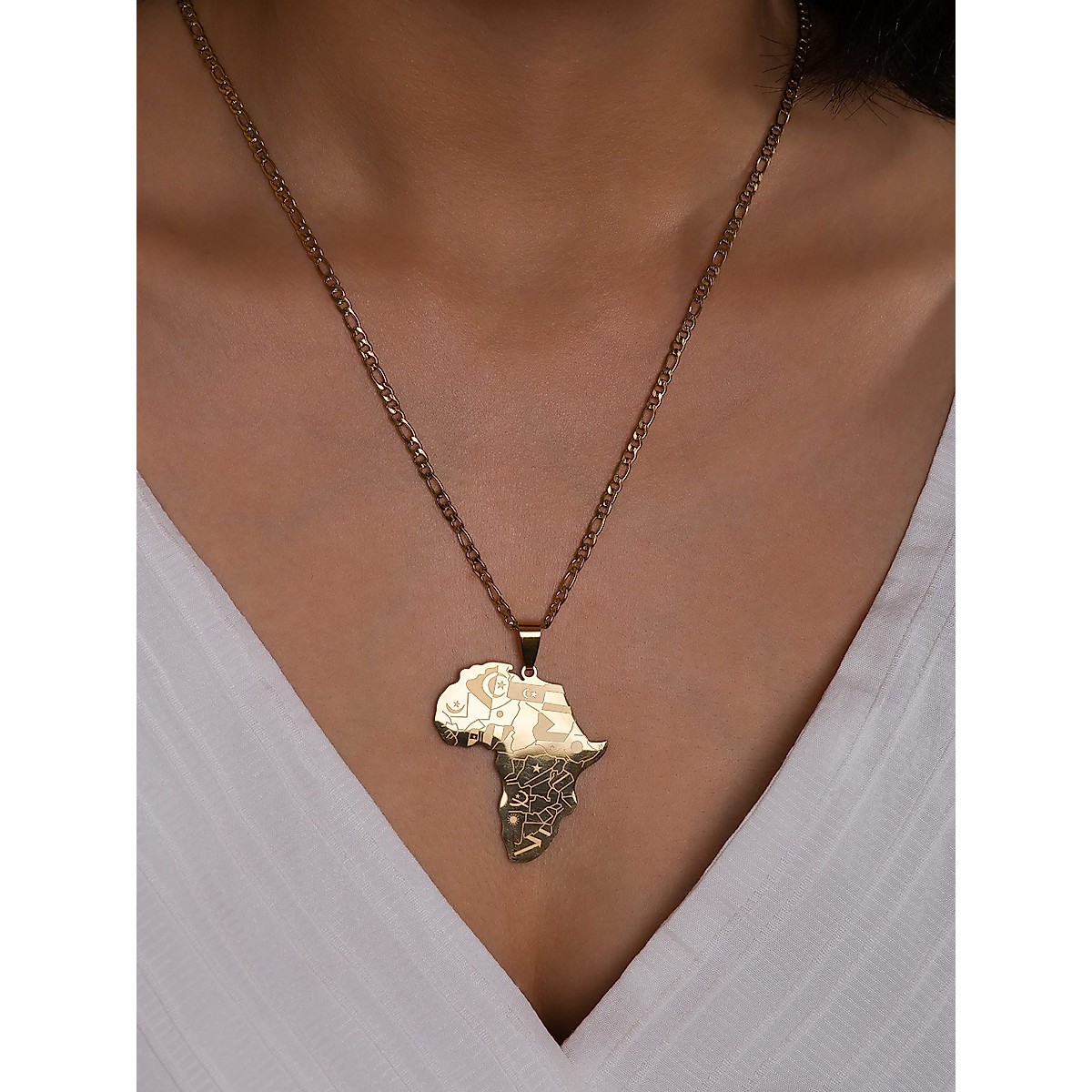 MINACHI Africa Necklace, Vintage Gold Plated Stainless Steel Africa Continent Nations Pendant, African Jewelry Gift for Men and Women