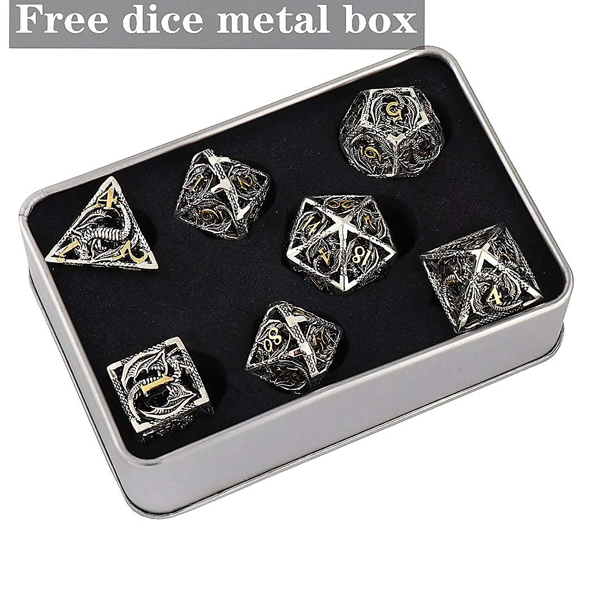 Pure Copper Hollow Metal Dice Set DND dice Dungeons and Dragon d&d polyhedral dice RPG dice with Role Playing Games dice Metal Box