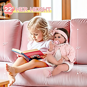 Aori Reborn Baby Dolls - 22 inch Lifelike Realistic Baby Girl Doll with Feeding Toy Accessories for Kids 3+