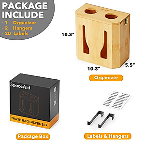 SpaceAid Grocery Bag Holder & Trash Bag Dispenser, Bamboo 2 in 1 Garbage Bag Roll Holders Organizer for Plastic Bags, Under Sink Organizers and Storage for Kitchen Organization (Bamboo)