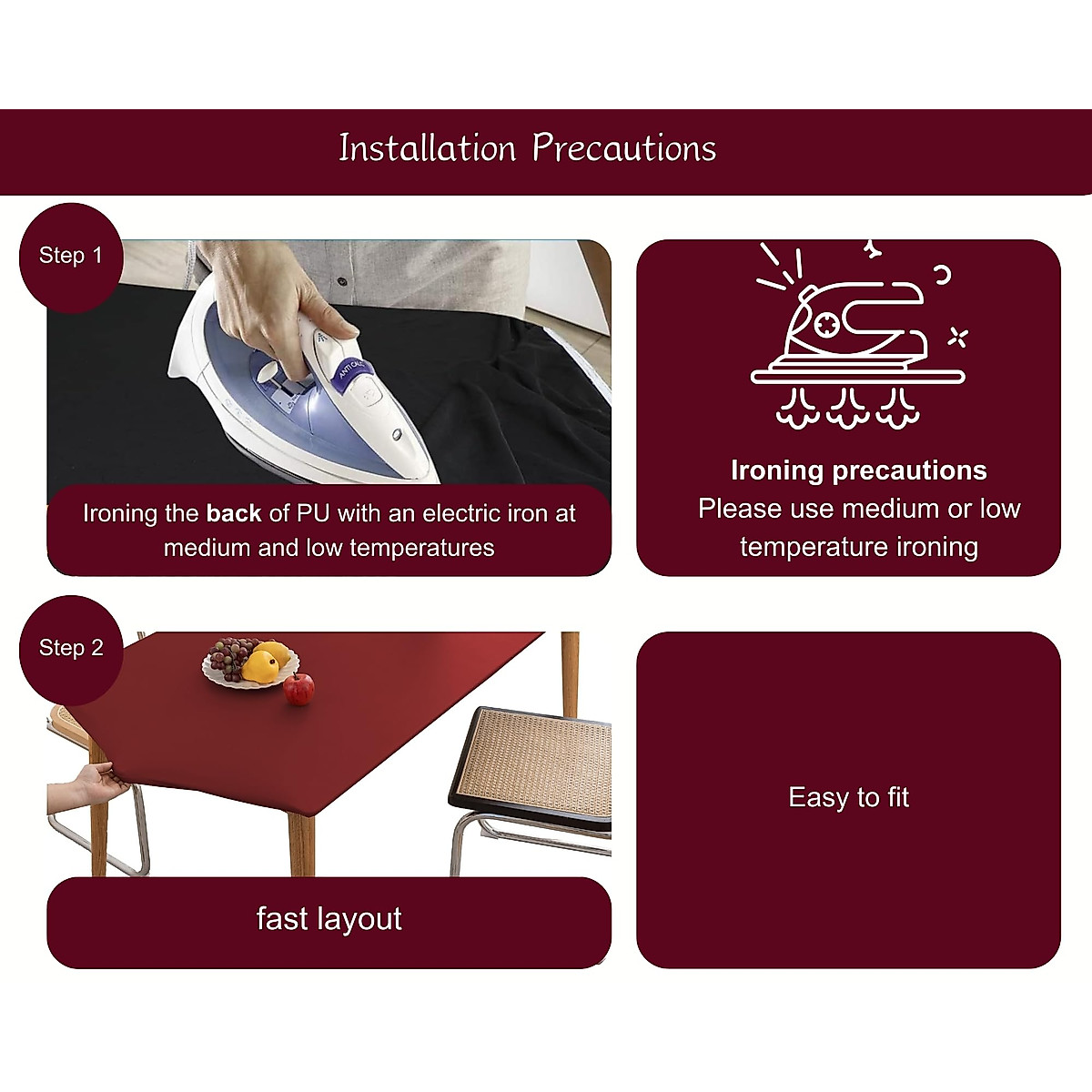 Huierxun PU Stretch Fitted Rectangle Tablecloth with Elastic Edge 35 x 55 Inch Waterproof Oil Proof Table Cloth Wipeable Table Cover for Indoor Outdoor Furniture Protect (Red,35"x55")