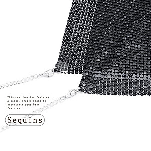 Foyte Boho Sequins Body Chain Shiny Top Deep V Neck Bra Body Jewelry Bikini Crop Top Shirt Waist Chains Nightclub Party Body Jewelry Accessory for Women