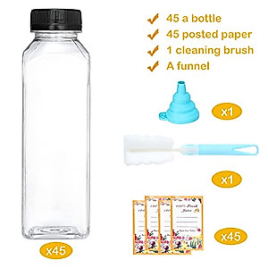 Dabacc Juice Bottles, 45Pcs 12oz Plastic Juice Bottles with Caps Airtight Reusable Clear Empty Water Containers Includes Label Funnel Brush for Juicing Drinking Beverage Smoothies Fridge（12oz）