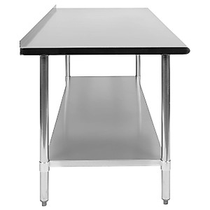 Flash Furniture Reader Stainless Steel Kitchen Prep/Work Table, Commercial Work Table with Backsplash and Undershelf, 72" W x 30" D x 36" H, Silver