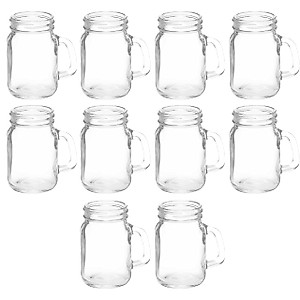 DISCOUNT PROMOS Mason Jar with Handle Set 4.5 oz. Set of 10, Bulk Pack - Sampler Glasses, Glass Jars for Overnight Oats, Candies, Fruits, Pickles, Spices, Beverages - Clear