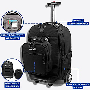 J World New York Unisex Kid's Duo Rolling Backpack with Lunch Box Set, Black, One Size