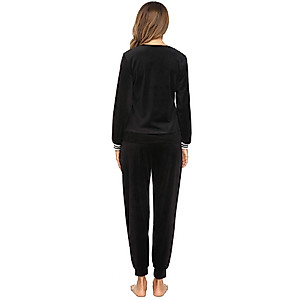 Irevial Track Suits for Women, Ladies V Neck Long Sleeve Crushed Velvet Tops Casual Sweatsuit Sets Jogging Pant with Pockets Elastic 2 Piece Outfits Black XL