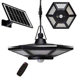 HULPPRE Solar Shed Light Motion Sensor-5 Modes,Daytime Avaialble,180Leds 360° Bright Solar Light Indoor&Outdoor with Remote,IP65 Barn/Chicken Coop/Ceiling/Pendant Light for Gazebo,Patio,Yard