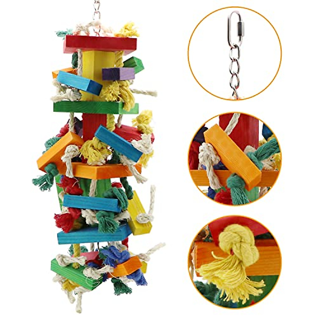Wontee Bird Toys Parrot Chewing Toys Wood Blocks Tearing Toys for Parakeet Cockatiel Sun Conure African Grey Indian Ringnecks Small and Medium Sized Birds (Large)