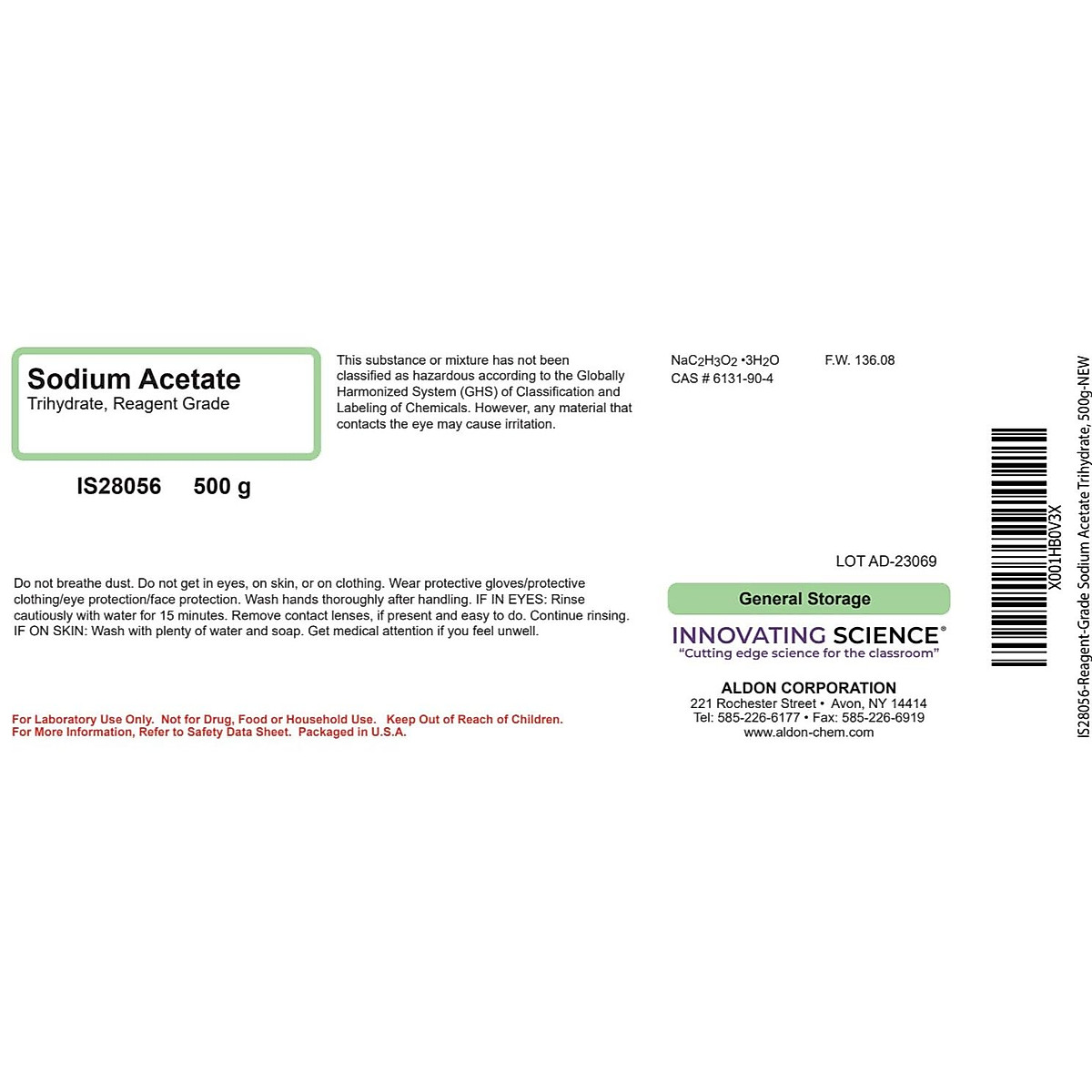 ALDON Innovating Science Reagent-Grade Sodium Acetate Trihydrate, 500g - The Curated Chemical Collection - Made in The USA