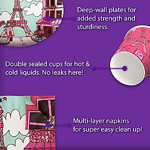 Pink Paris Birthday Party Supplies Set Plates Napkins Cups Tableware Kit for 16