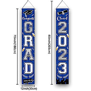 2023 Graduation Porch Sign Banner, Navy Blue and Silver Graduations Porch Sign Door Banner Class of 2023 Congrats Grad Hanging Banner Flag for High School and College Graduation Party Decorations