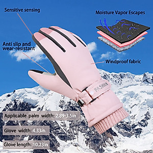 WAMENGJEA Women Winter Ski Gloves, Waterproof Touchscreen Snowboard Gloves, Windproof Warm Snow Gloves for Skiing Running and Cycling (Pink)