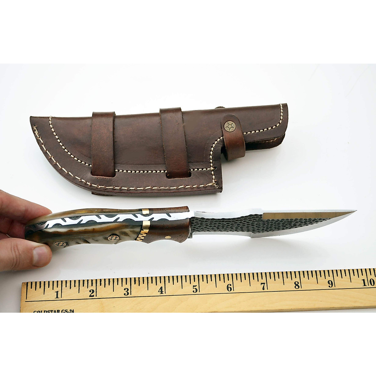 Whole Earth Supply D2 Tracker Hunting Knife Large Knives Survival Skinning Hammered Sheath Steel