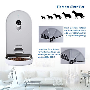 DOGNESS Automatic WiFi Dog/Cat Smart Camera Feeder - 6.5Lbs Large Capacity App Control Food Dispenser with WiFi, Portion Control, Voice Recording, Camera, Timer Programmable (6.5L, Grey)