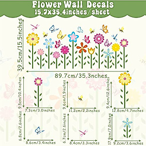IKEYU Garden Flower Wall Decals Colorful Flower Wall Stickers Spring Garden Wall Stickers Flower Butterfly Wall Stickers for Bedroom Girls Room Kids Nursery