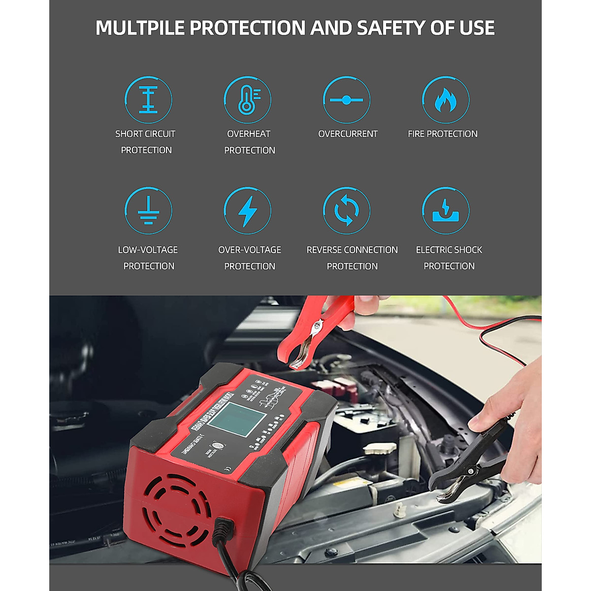 AOCISKA 8-Amp Car Battery Charger,12V and 24V Fully Automatic Smart Battery Charger,Battery Desulfator with Temperature, Trickle Charger for Car Truck Motorcycle Lawn Mower Boat