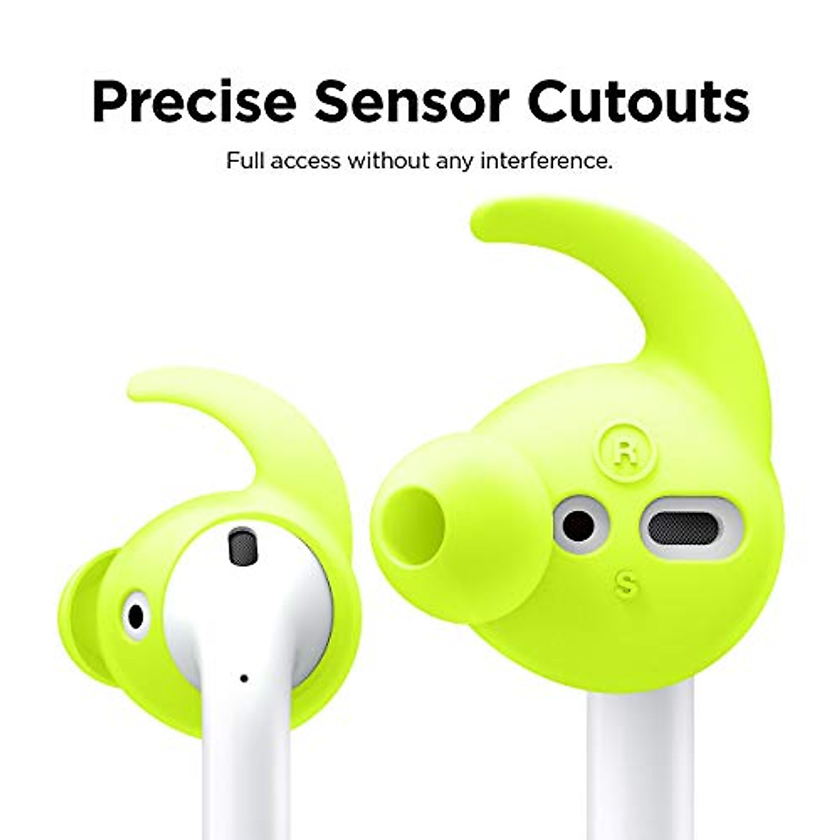 elago Earbuds Hook Cover Compatible with Apple AirPods 2 & 1 or EarPods Ergonomic Design, Durable Construction, Full Access [4 Pairs: 2 Large + 2 Small] (Neon Yellow)