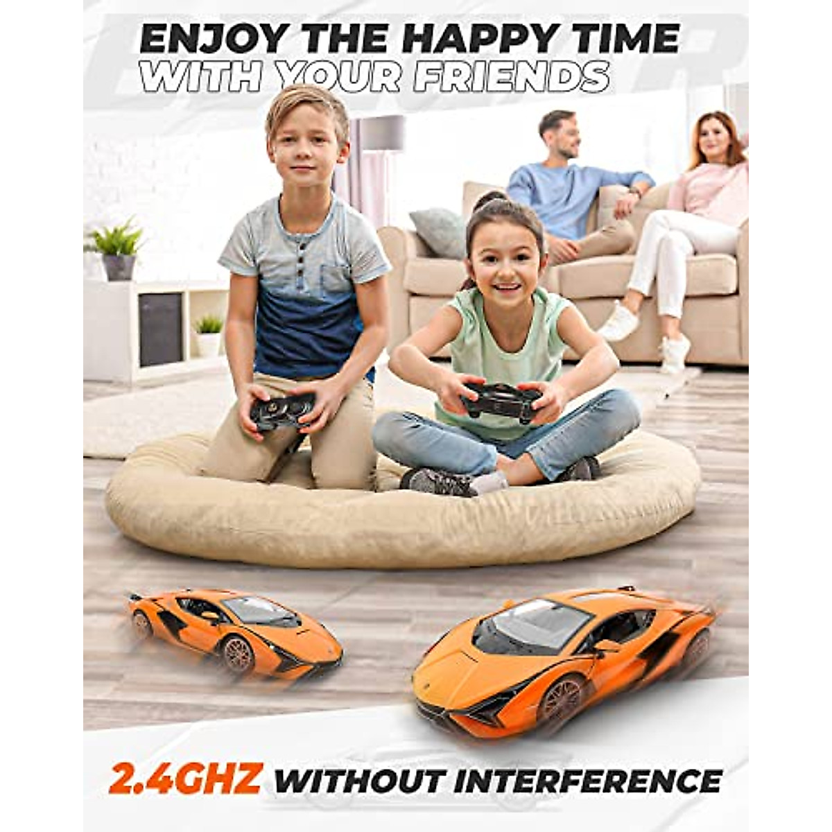 BEZGAR Remote Control Car - 1:14 Lambo Sián FKP 37 Electric Sport Racing Toy Car with Open Door, 2.4Ghz Licensed RC Car Series for Girls and Boys Age 8 9 10 11 12 Years Holiday Ideas Gift (Orange)