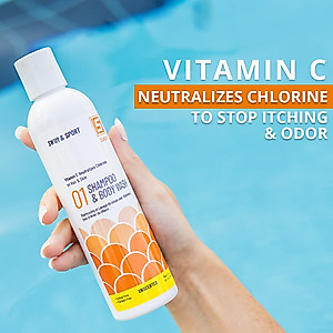 Solpri Swimmers Chlorine Swim Shampoo and Body Wash for Kids & Adults - Unscented with Vitamin C, 8 Fl Oz