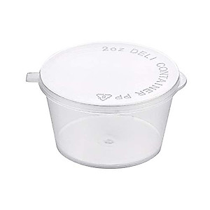[2 oz. - 100 Sets]Disposable Plastic Portion Cups with Lids, Stackable Airtight Dressing Container to Go, Jello Shot Cups Souffle Cups Sauce Cups