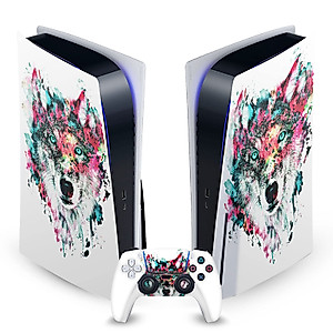 Head Case Designs Officially Licensed Riza Peker Wolf Art Mix Vinyl Faceplate Sticker Gaming Skin Case Cover Compatible with Sony Playstation 5 PS5 Disc Edition Console & DualSense Controller
