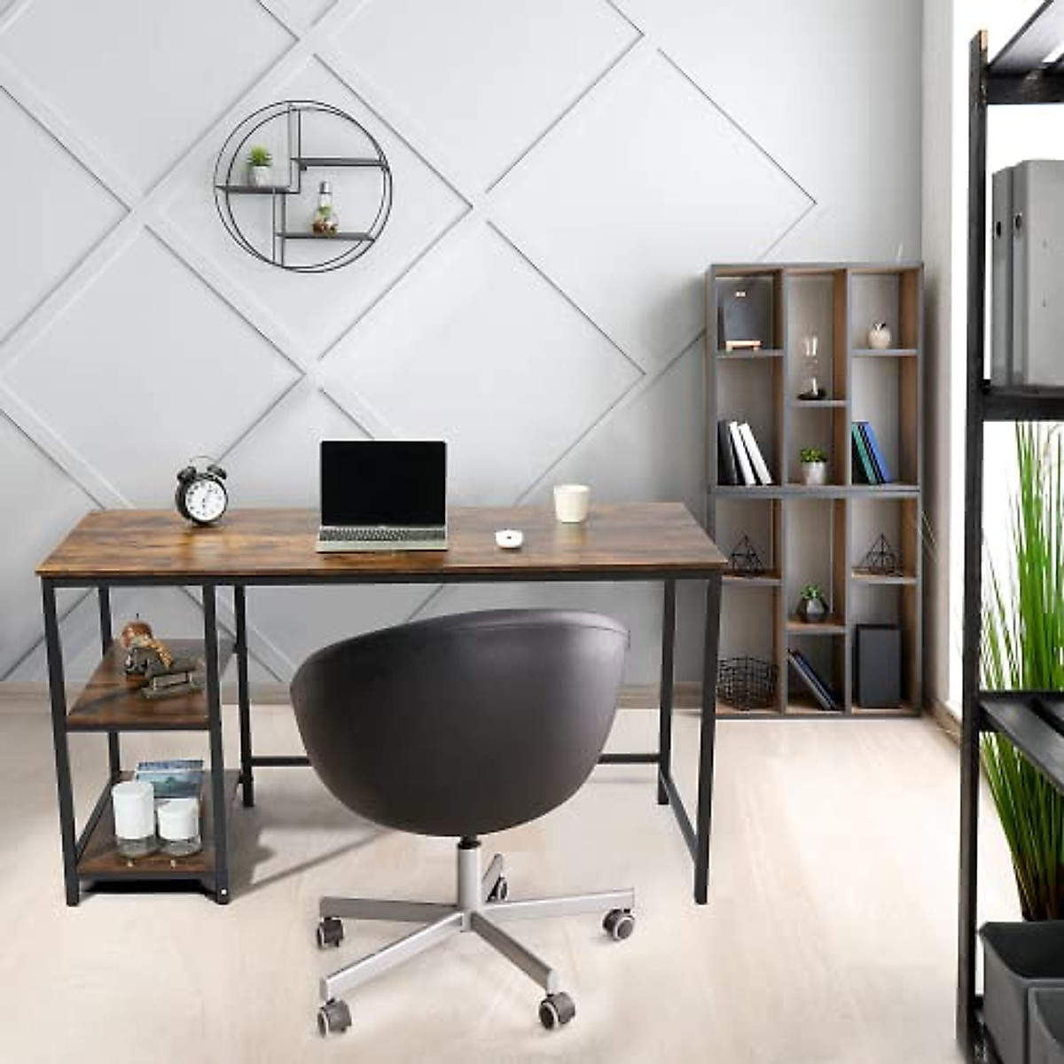 GOOD & GRACIOUS Industrial Home Office Desk, 55 Inch Rustic Desk With Shelf, Wooden Corner Desk for Home Office, Small Desk For Small Space, Simple Home Office Study Writing Workstation, Easy Assembly