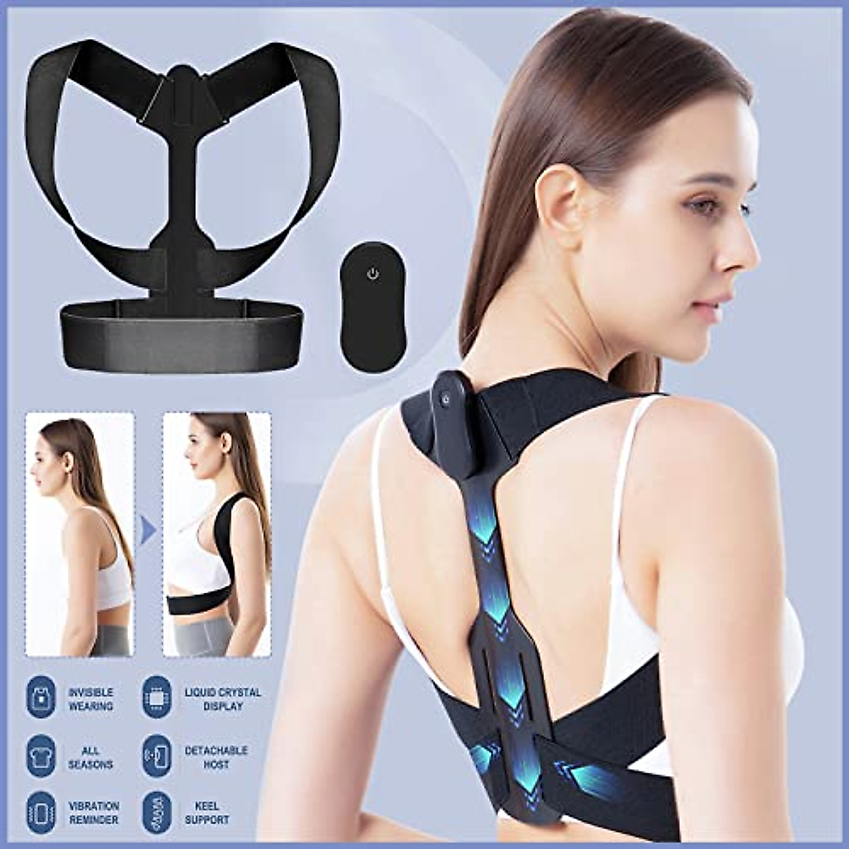 Bzdzmqm Intelligent Posture Corrector - Posture Trainer for Kids Men Women, with Chip Smart Sensor Vibration Reminder, Back Support Back Straightener Shoulder Strap Posture Trainer Gifts