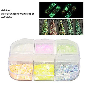 Nail Powder, Nail Glitter Mixed Glitter 6 Colors Aurora Chrome Nail Powder DIY Craft Elegant Nail Dust Sand Powder Nail Art Decoration Luminous Decorative Nail Art Sequins for