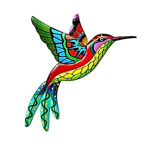 Metal Hummingbird Wall Art Decor Metal Colorful Birds 3D Outdoor Sculpture Christmas Ornaments Wooden Deer