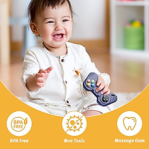 NCVI Christmas Baby Game Controller Toy 0-12 Months, Infant Video Gaming Controller Teether Toy with Joystick for Babies Chew and Teething Relief, Food-Grade Silicone for Newborn, BPA-Free