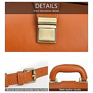 Erivis genuine leather handbag cowhide doctor bag brown shoulder bag buckle women's bag (Orange)