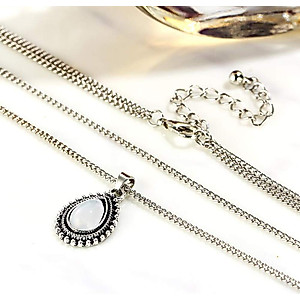 Aimimier Bohemia Layered Opal Choker Necklace Gemstone Necklace Teardrop Necklace Opal Gem Charm Pendant Necklace Gemstone Statement Jewelry for Women