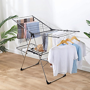APEXCHASER Clothes Drying Rack, Foldable 2-Level Laundry Racks for Drying Clothes Rack, with Height-Adjustable Wings, Indoor/Outdoor Portable Dryer for Clothing and Towels