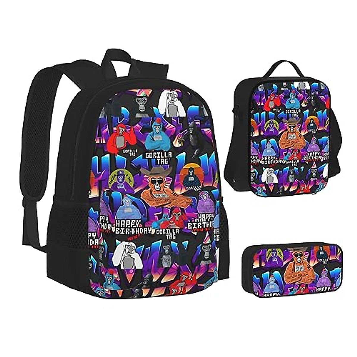 Moare Gorilla Tag Backpacks Set with Backpacks Lunch Bag Pencil Case Pencil Bag
