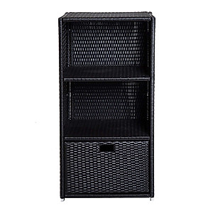 PE Rattan Wicker Outdoor Pool Towel Water Bottles Robes Valet Stand Organizer Rack Storage Cabinet 2 Upper Storage Shelves 1 Bottom Drawer for Storing Creams Lotions and Sunscreen