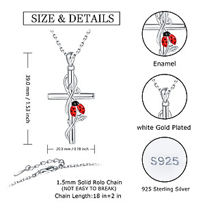925-Sterling-Silver Cross Necklace for Women - Cute Red Ladybug Necklaces Religious Pendant Hypoallergenic Ladybug Jewelry Birthday Christmas Gift for Teen Daughter Mother (Ladybug Cross Necklace)