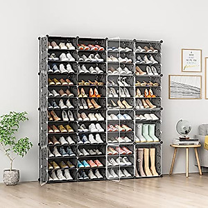 Aeitc Shoe Rack 12 Tiers Shoe Organizer Narrow Standing Stackable Shoe Storage Cabinet for Closet，black with doors,96 pairs