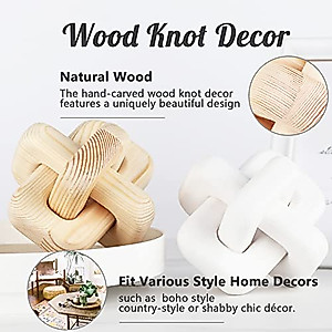 Wood Knot Decor,3-Link Wood Chain Link Decor,Rustic Home Decor Farmhouse,Hand Carved Boho Bead,Coffee Table Decorations for Living Room (White)