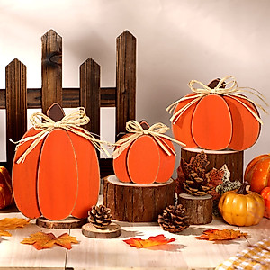 Ferraycle 3 Pcs Thanksgiving Pumpkin Decor Fall Decor Autumn Farmhouse Sign Rustic Tiered Tray Decorations Table Centerpieces Standing Wooden Block Sign for Halloween Home Kitchen