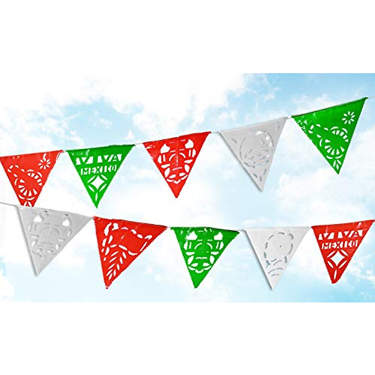 70 ft Long Mexican 42 Flags Pennant Banner. Banderines,Plastic Papel Picado for Fiesta Party Decorations Multicolor, Cinco de Mayo Celebrations