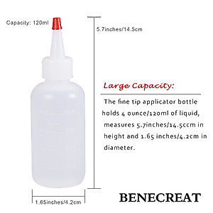 BENECREAT 12PCS 4 Ounce Plastic Squeeze Dispensing Bottles with Measurement and Red Tip Caps - Good for Crafts, Art, Glue, Multi Purpose